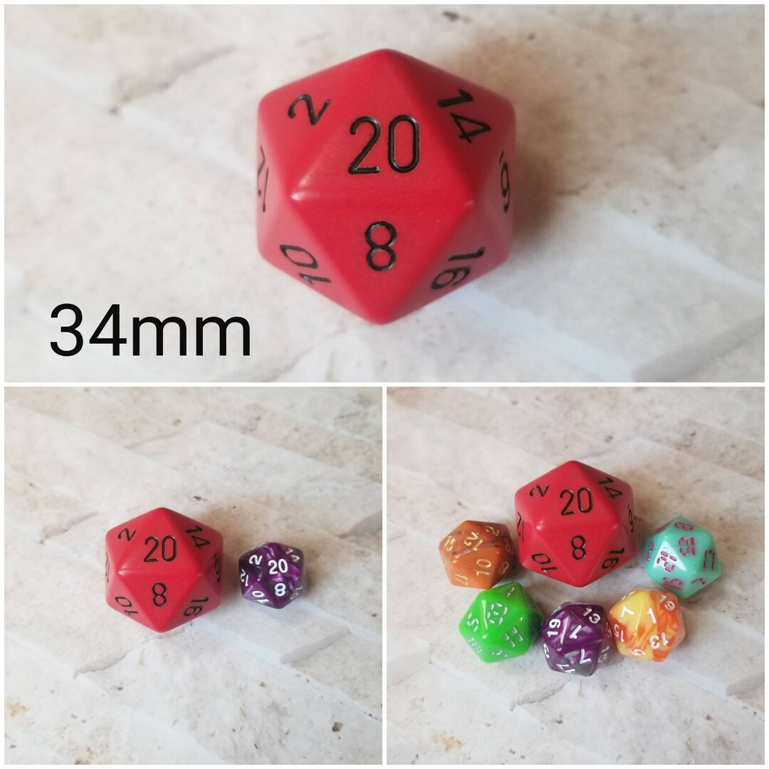Red and Black 34mm Jumbo D20, Dnd Dice, Oversized D20, Jumbo Sized D20 ...