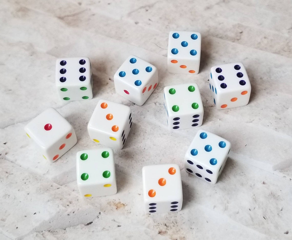 Individual 19mm D6, White 19mm D6 Dice With Rainbow Pips, Oversized D6 ...