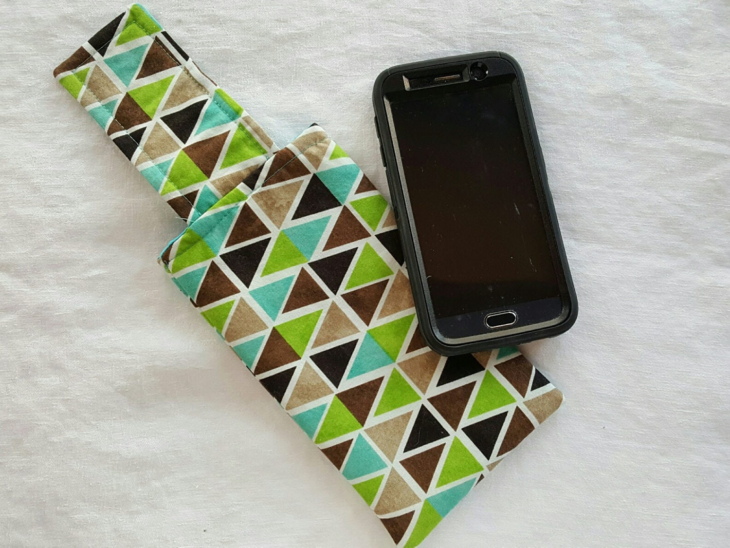 Fabric Cell Phone Case Teal/lime Green/brown Triangles - Etsy Canada