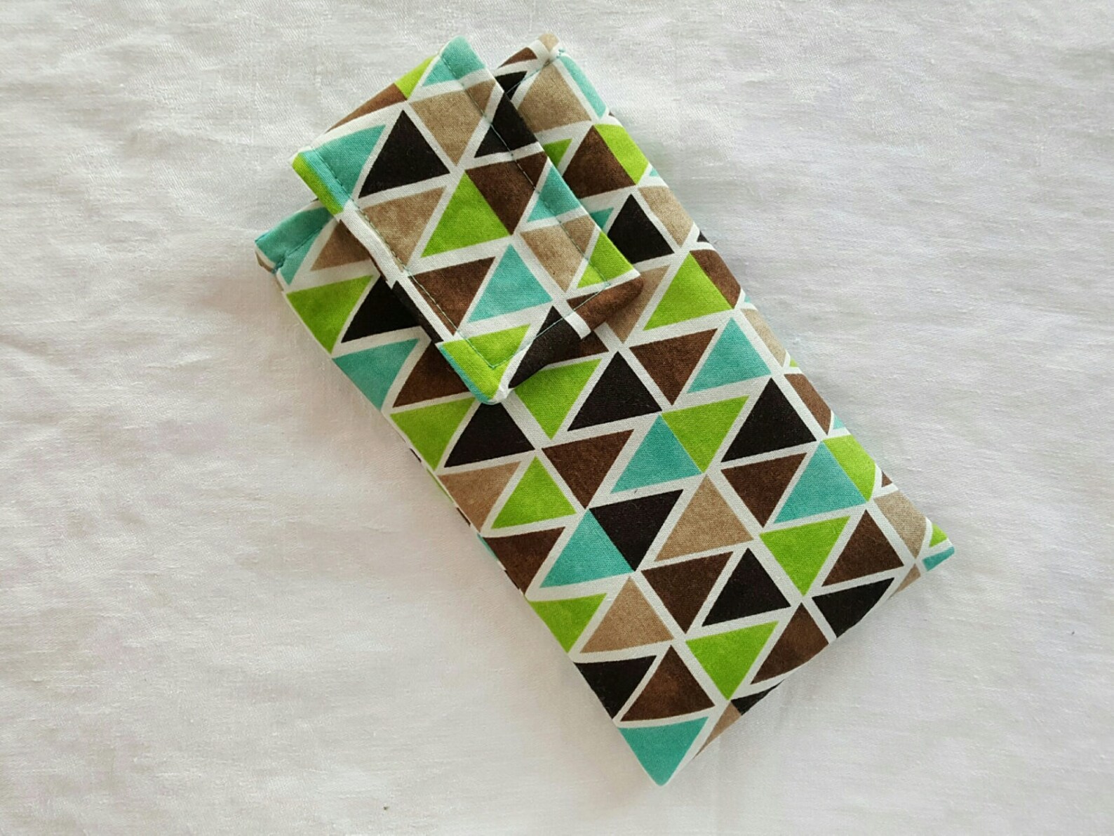 Fabric Cell Phone Case Teal/lime Green/brown Triangles - Etsy Canada