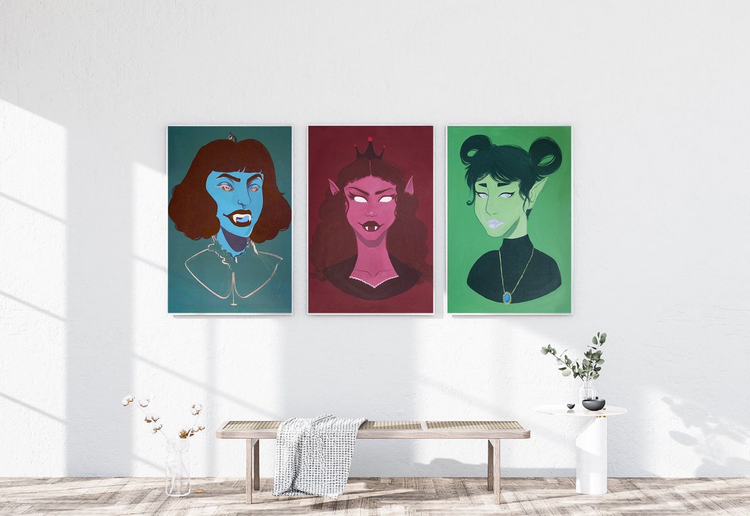 Three Vamp Witch Sisters Art Print Set, Vampire Art Print, Witch ...