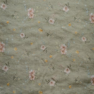 Romantic Garden, Pastel Green Linen Fabric for Sewing Clothing by the ...