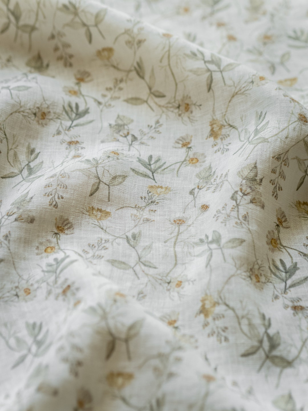 Flower Bouquet, Warm White Linen Fabric for Sewing Clothing by the Yard ...