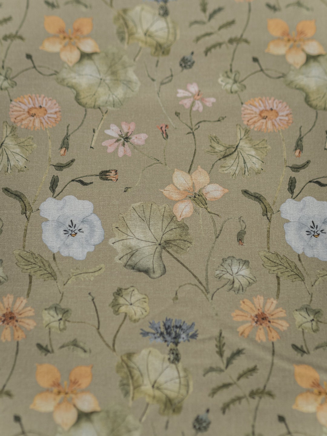 Nasturtium, Pastel Green Cotton Fabric for Sewing by the Yard, Printed ...