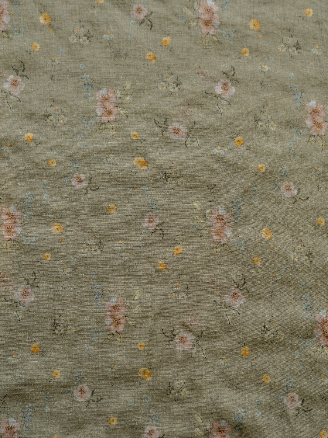 Romantic Garden, Pastel Green Linen Fabric for Sewing Clothing by the ...