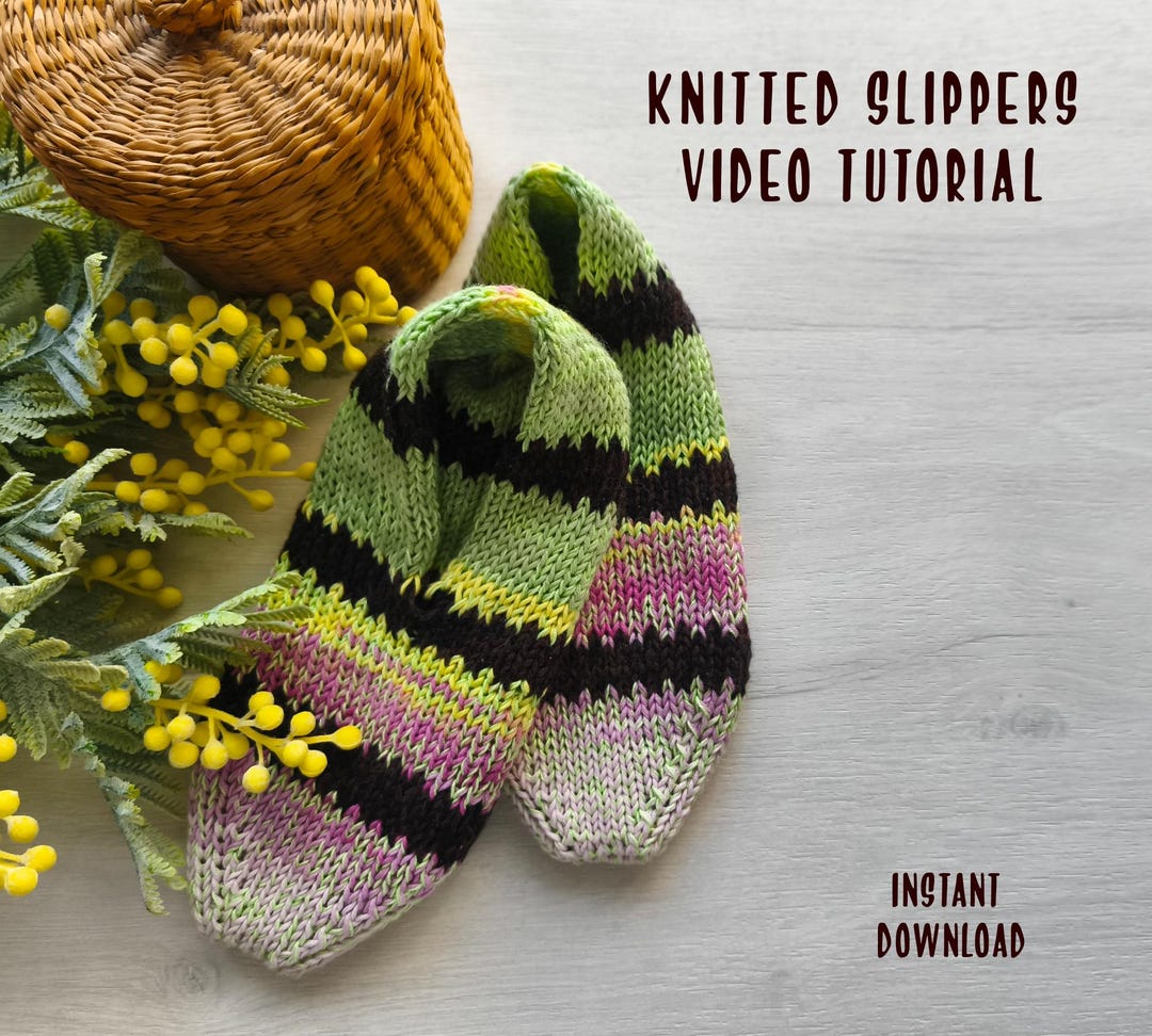 Knitted Slippers Video Tutorial, House Shoes Pattern for Teens and ...