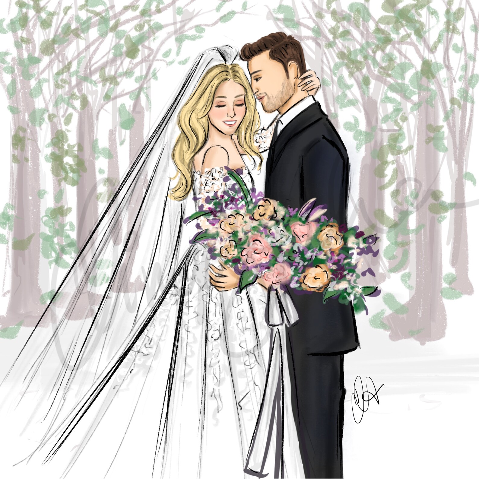 Bride Illustration Custom Portrait Custom Illustration Wedding Portrait ...