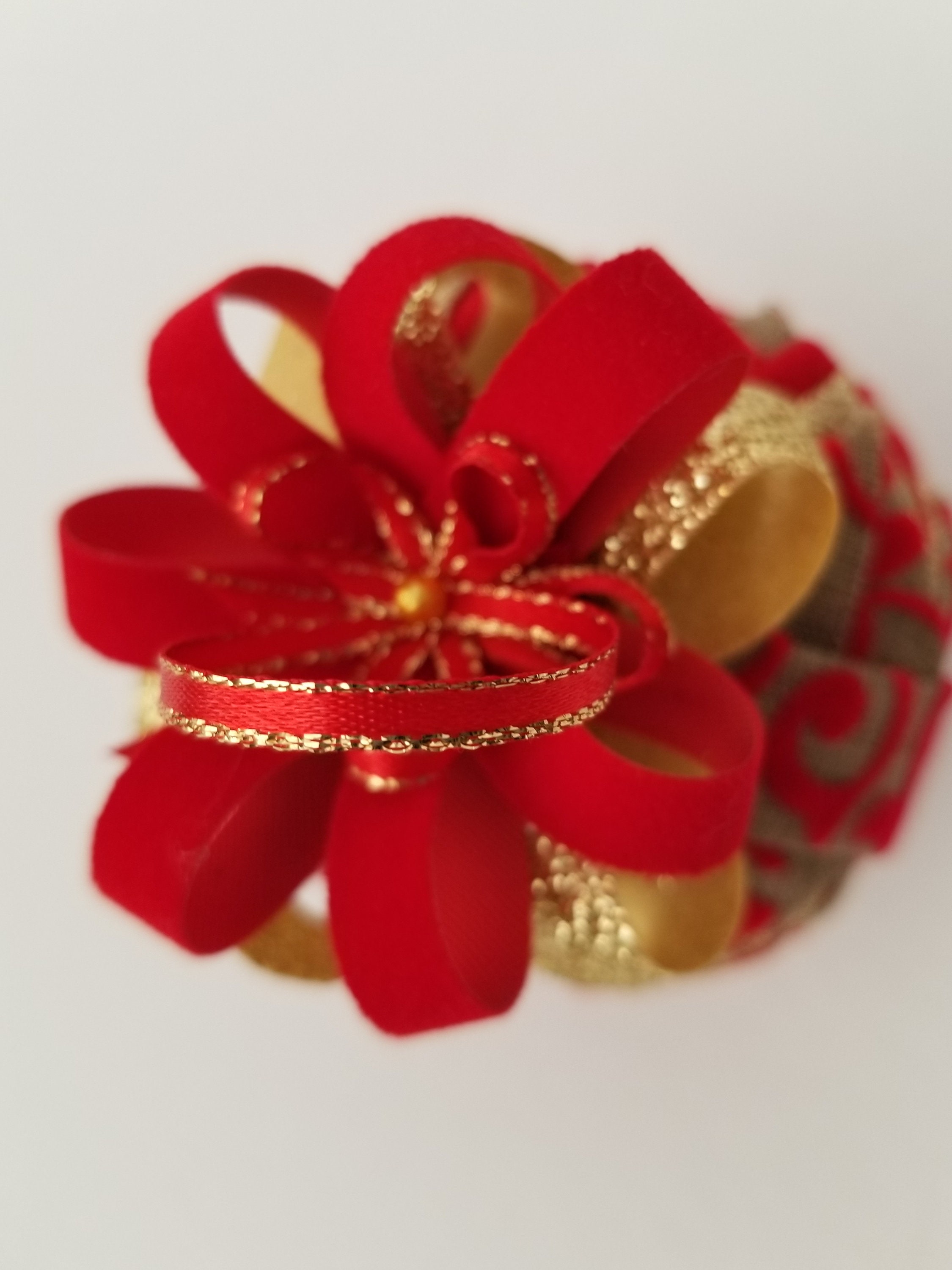 Quilted Christmas Ornament Ball Handmade From Burlap, Red and Gold ...