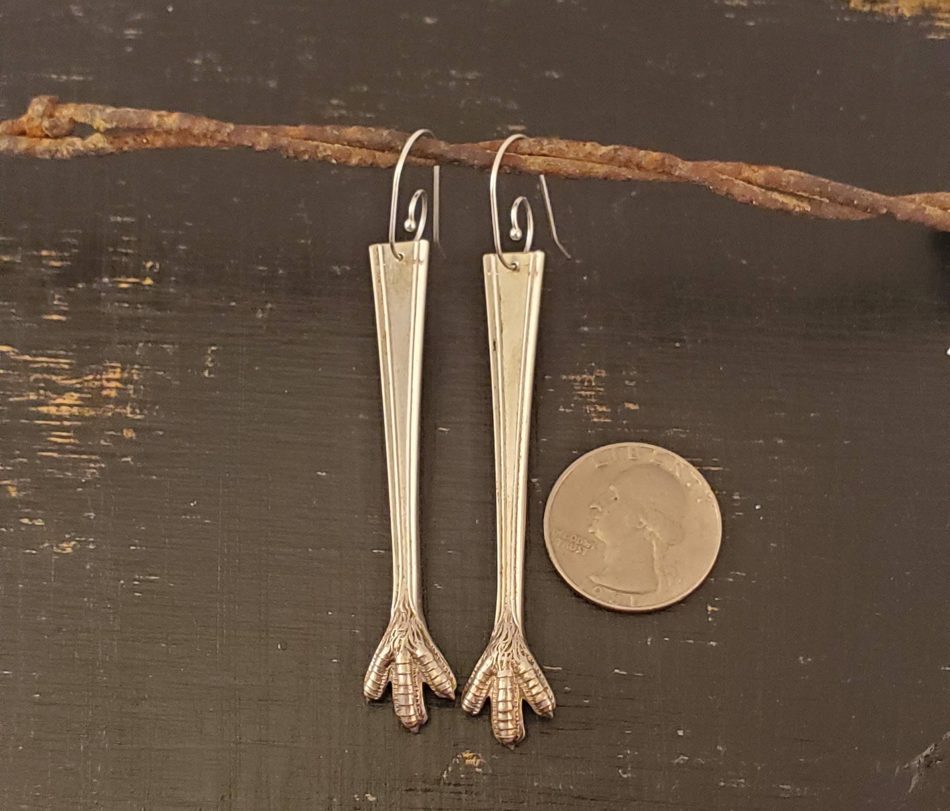 Sterling Silver Chicken Foot Earrings Made From Old Silverware - Etsy UK
