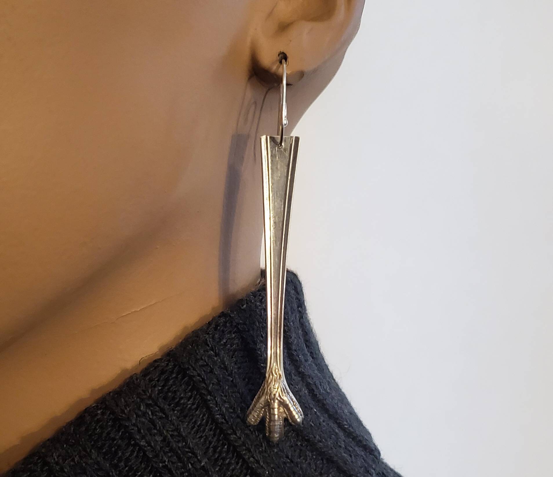 Sterling Silver Chicken Foot Earrings Made From Old Silverware - Etsy UK
