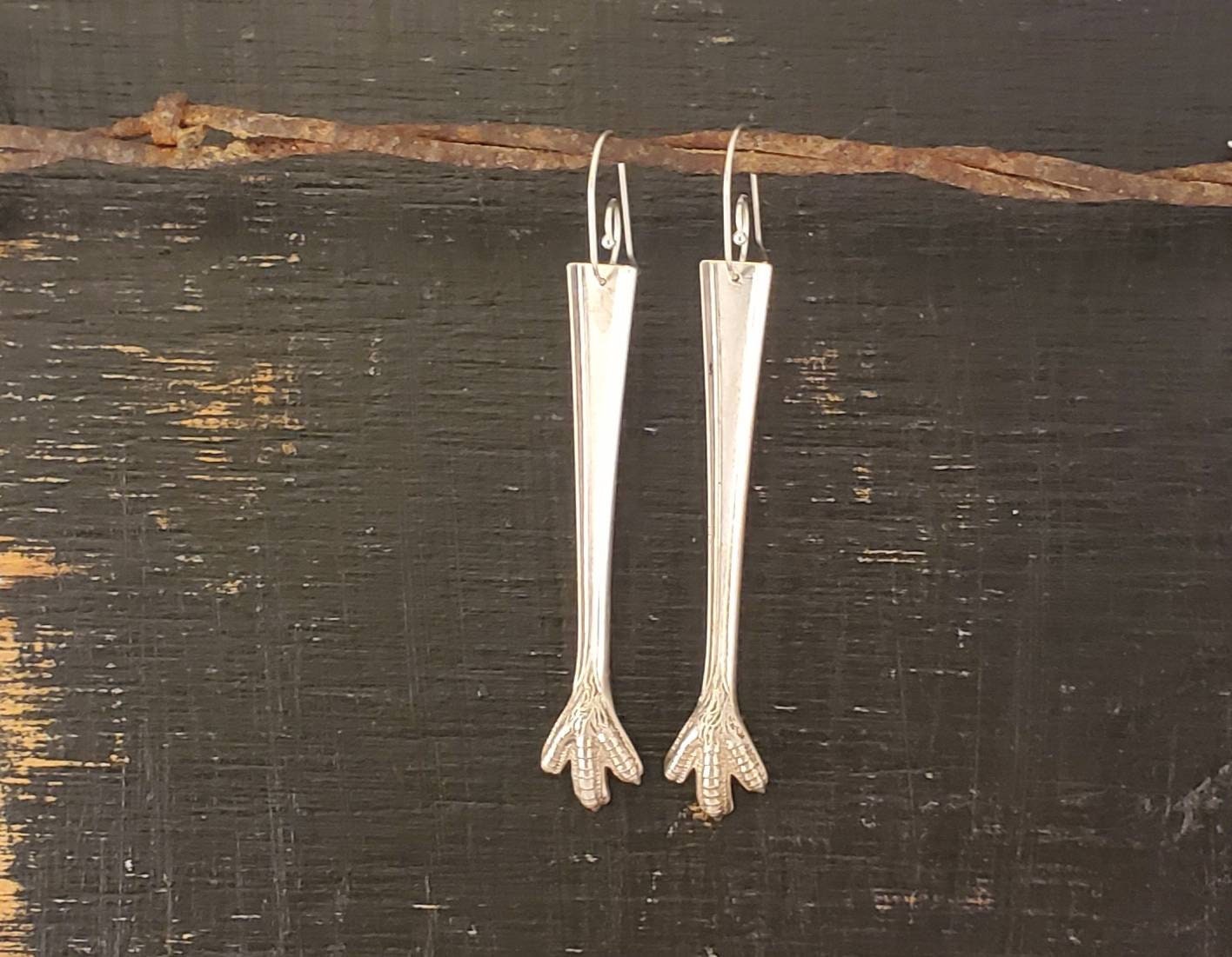 Sterling Silver Chicken Foot Earrings Made From Old Silverware - Etsy UK