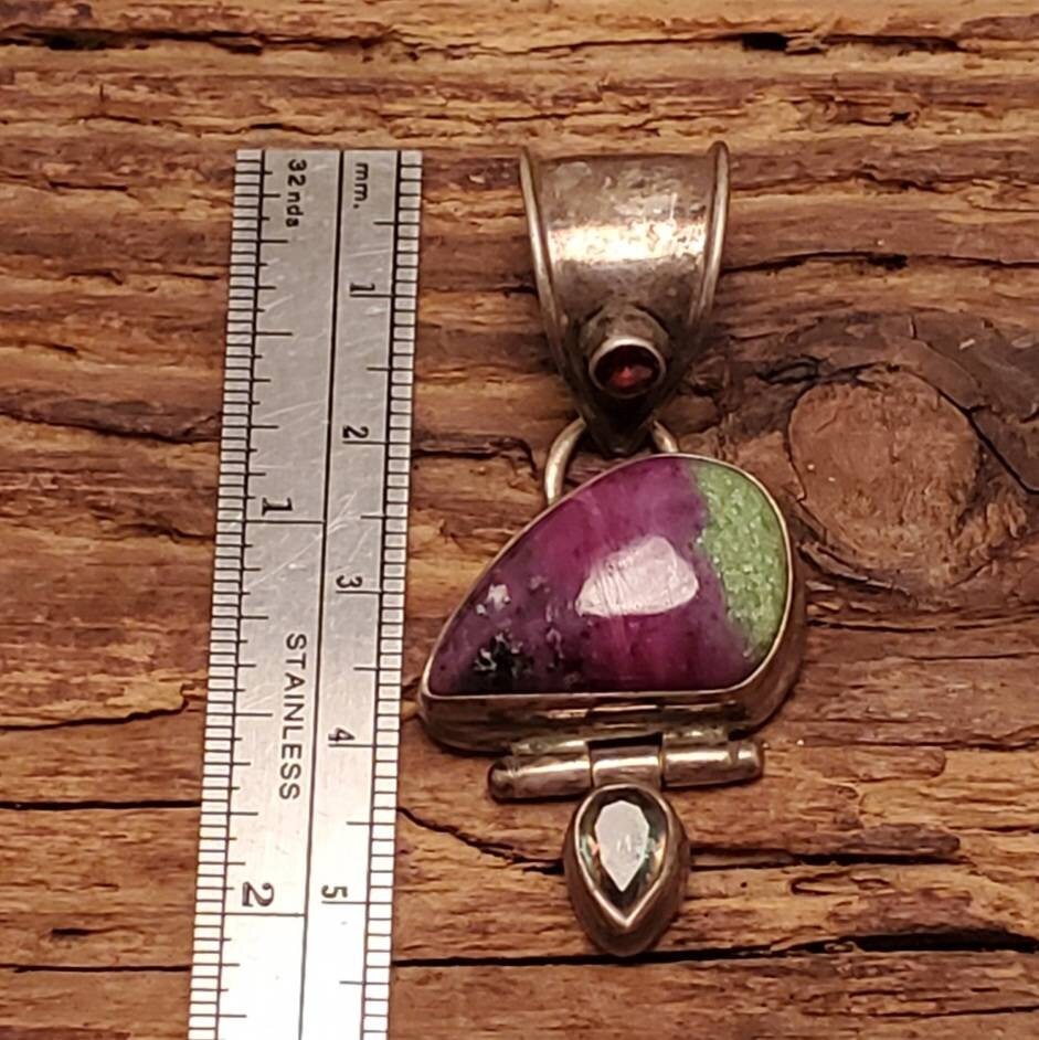 Ruby Zoisite Mystic Topaz Garnet and Sterling Silver Pendant - Etsy UK