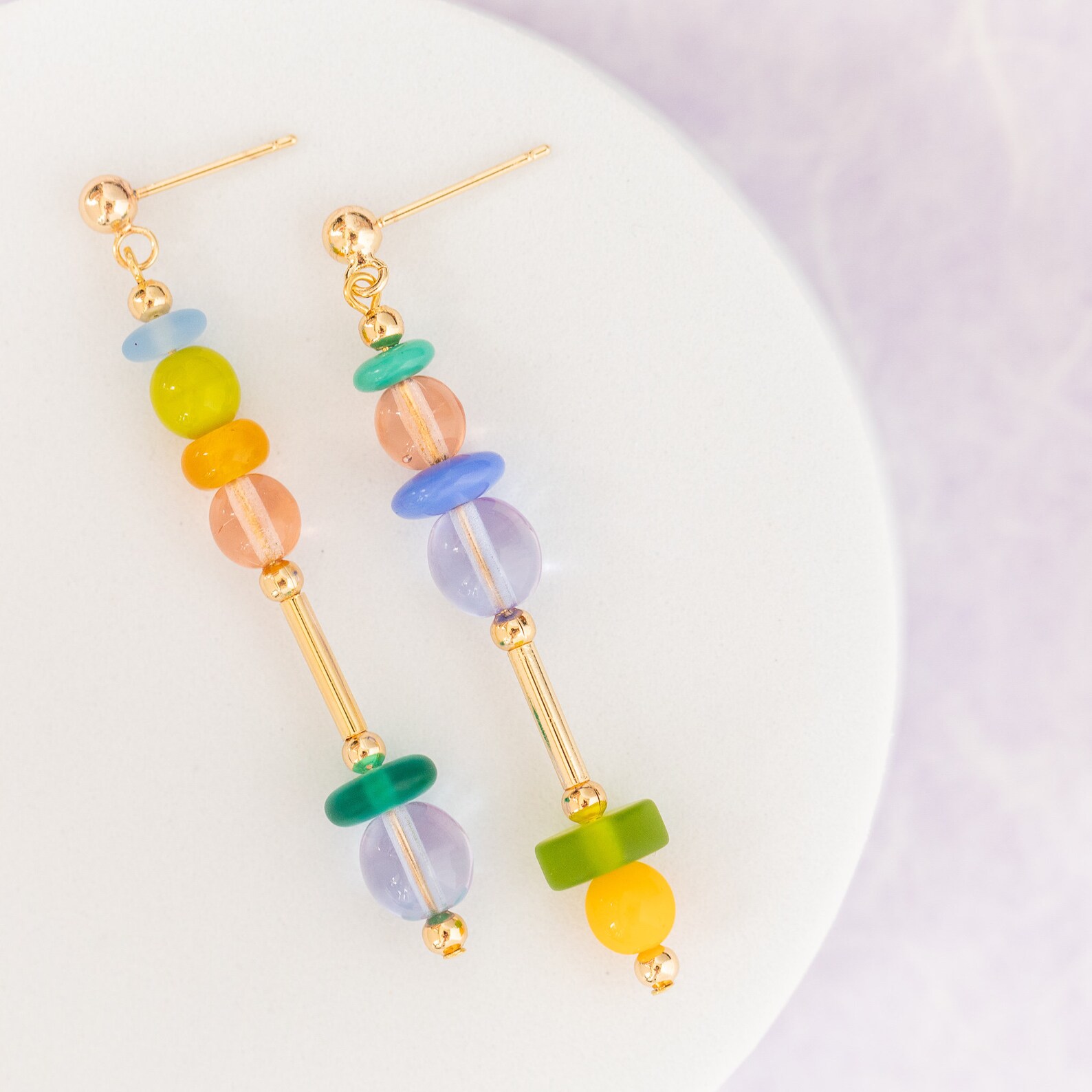 Abstract Beaded Dangle Earring, Pastels, Colorful, Bright, Czech Glass ...
