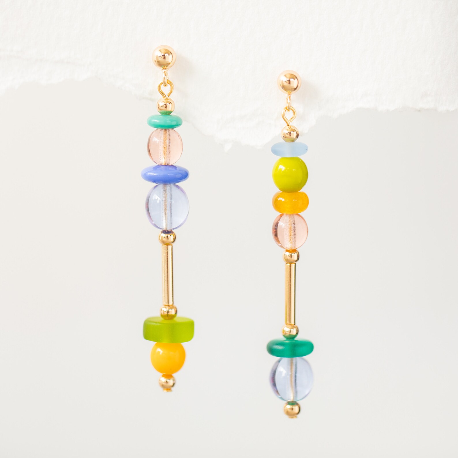 Abstract Beaded Dangle Earring, Pastels, Colorful, Bright, Czech Glass ...