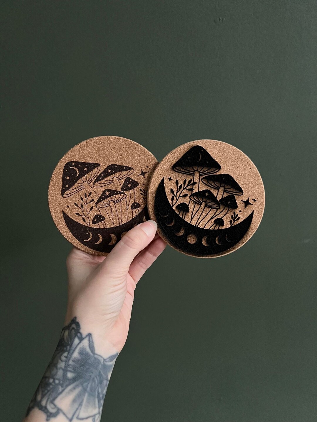 Mushroom Cork Coasters Decor Gift Housewarming Kitchen - Etsy