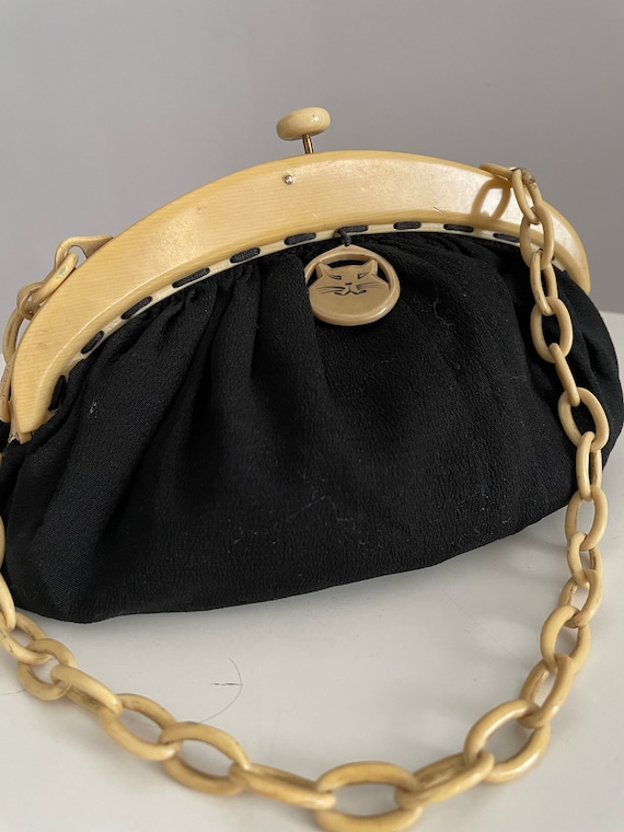 1920s black silk purse | antique 20s celluloid frame … - Gem
