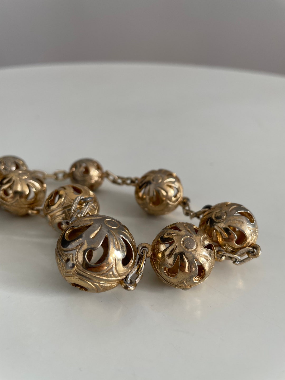 1930s Brass Necklace | Vintage 30s 40s Filigree Brass Spheres Necklace ...