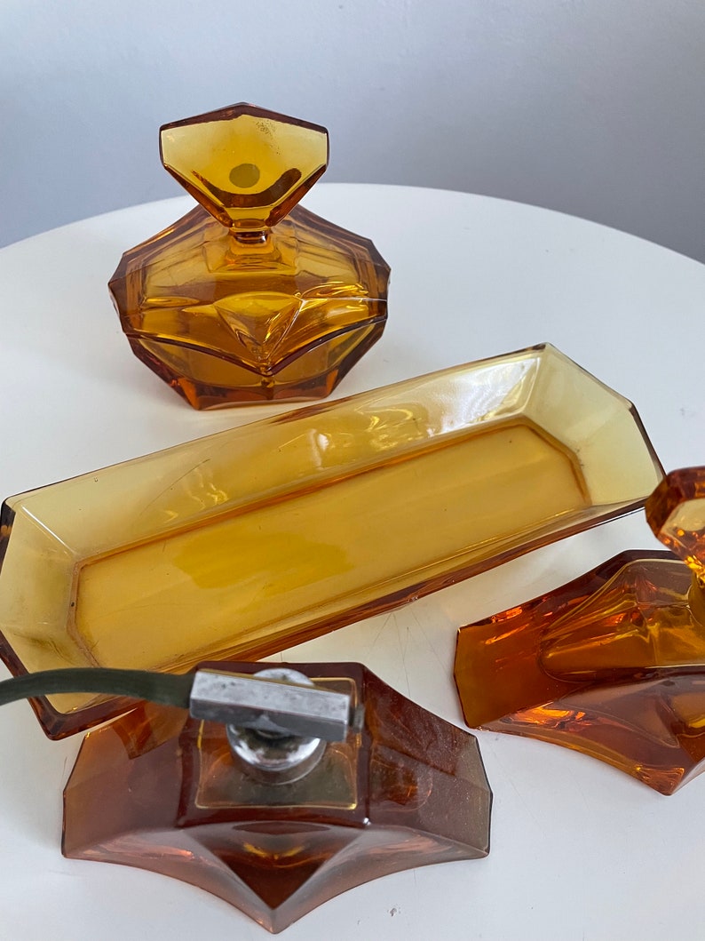 1930s Art Deco Amber Glass Vanity Set - Etsy