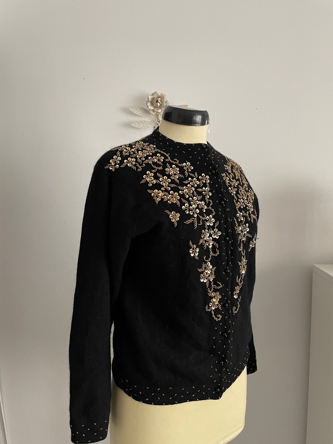 1950s Black Angora&wool Cardigan | Vintage 50s Cardigan - Etsy
