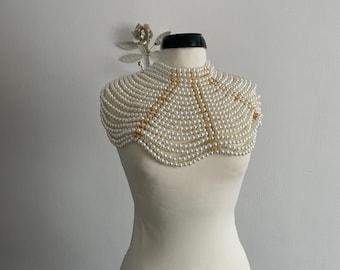 Pearls Collar Necklace, Pearl Choker, Gold Curb and Pearl Choker, Pearl ...