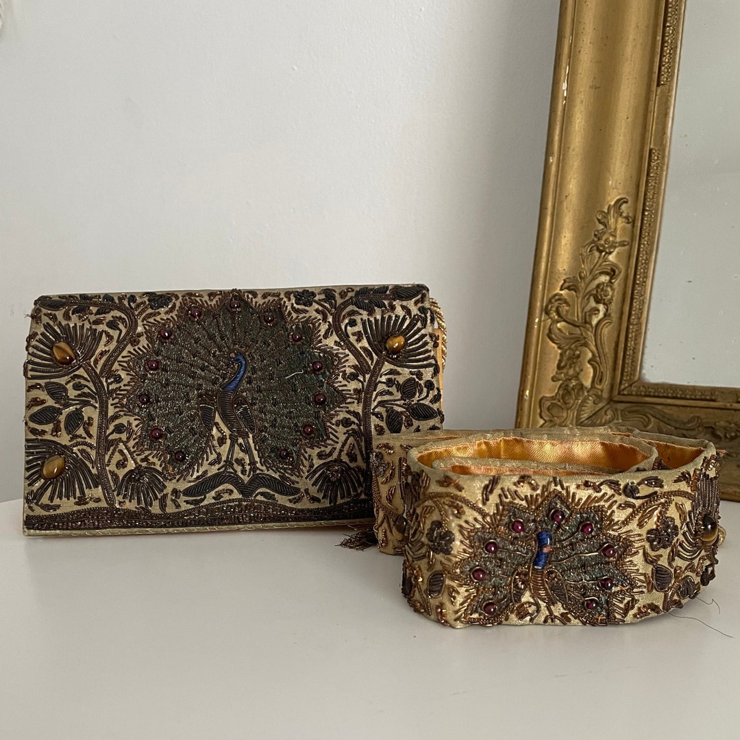 1950s Beaded Silk Clutch and Belt |handcrafted Artisan Silver Evening ...