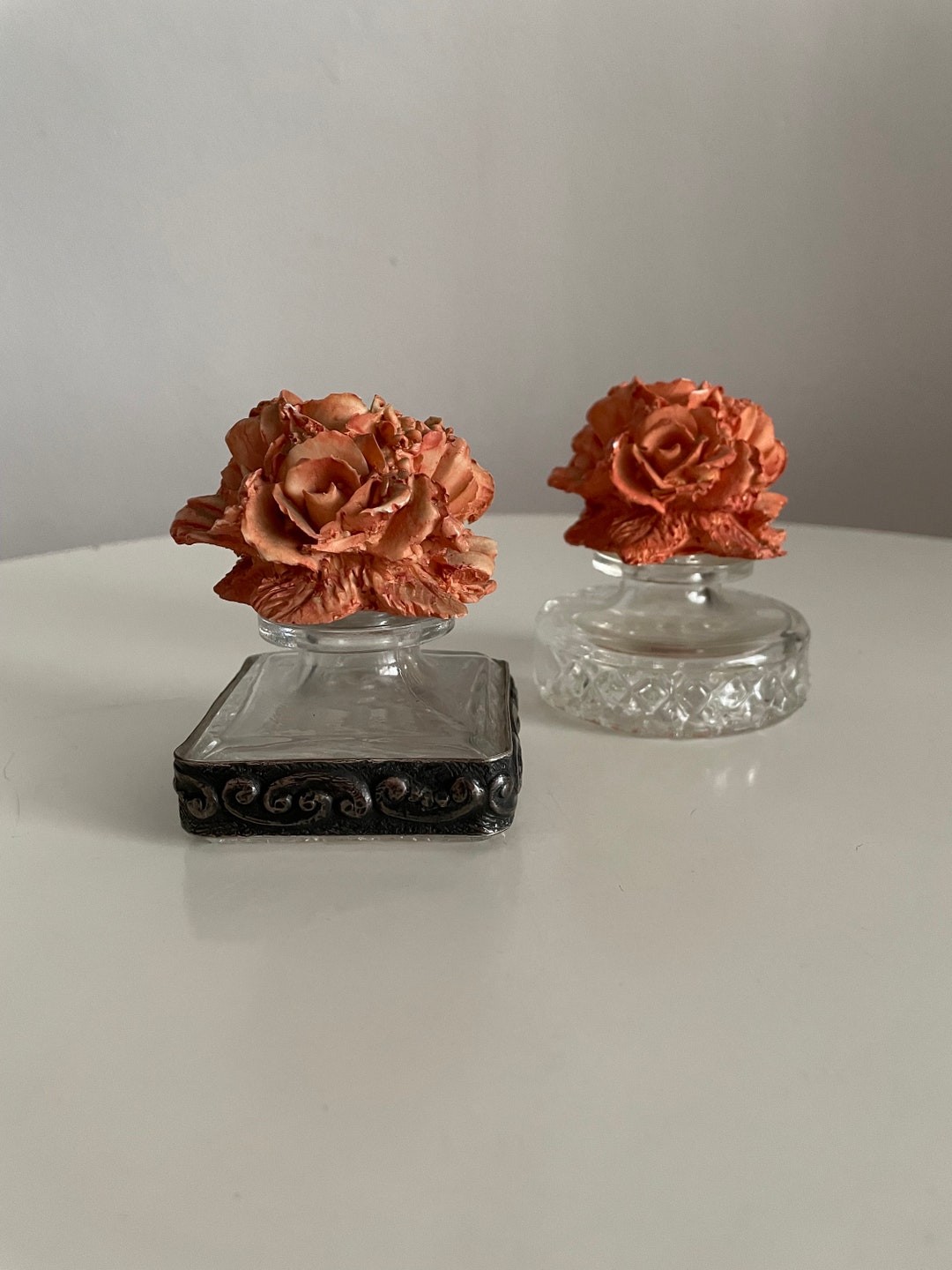 1960s Perfume Bottle | Vintage 60s Glass & Sterling Silver Set of 2 - Etsy