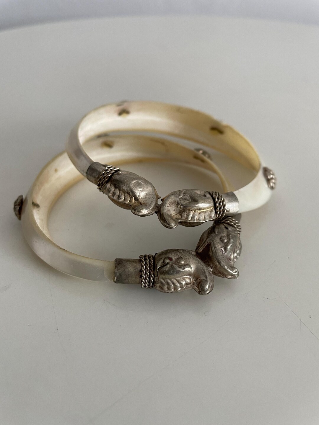 1920s Hand Carved Griffin Bankle | Vintage 20s Mother-of-pearl and ...