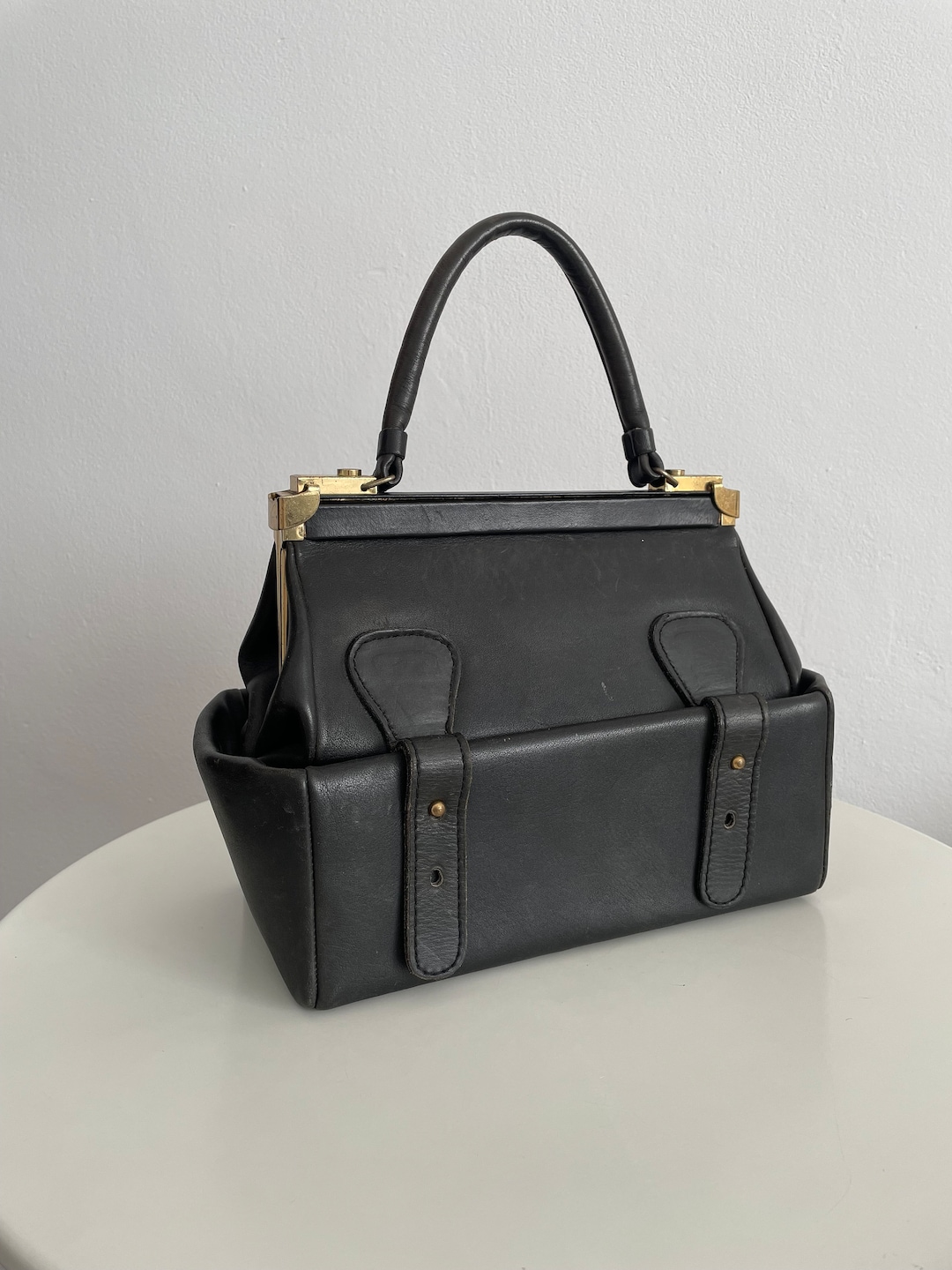 1940s Black Leather Handbag| Vintage 40s Doctor Case Bag - Etsy