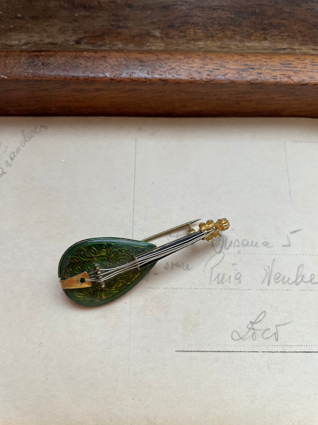 Vintage 1930s Mandolin Brooch | Green Enamel Musical Instrument Pin - Etsy