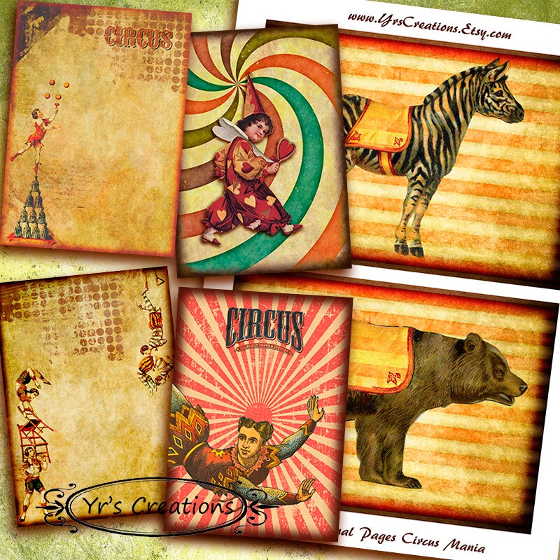 CIRCUS JUNK JOURNAL Pages Circus Themed Scrapbooking Paper Great for ...