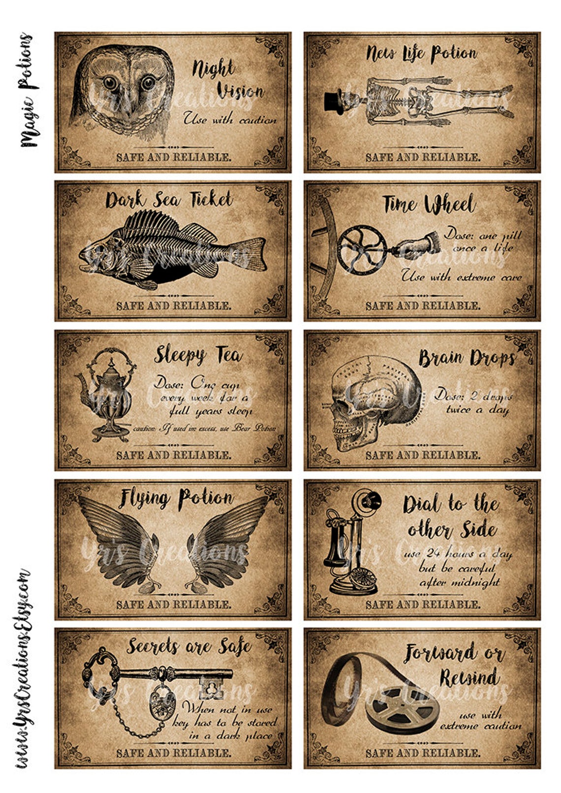 MAGIC POTION LABELS Printable Digital Collage Sheet With 10 - Etsy