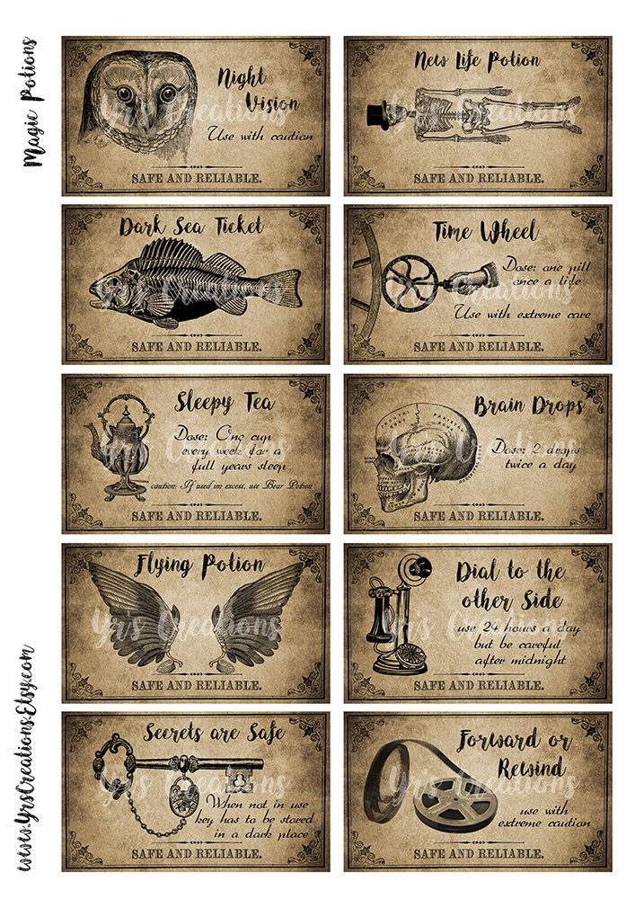 MAGIC POTION LABELS Printable Digital Collage Sheet With 10 - Etsy