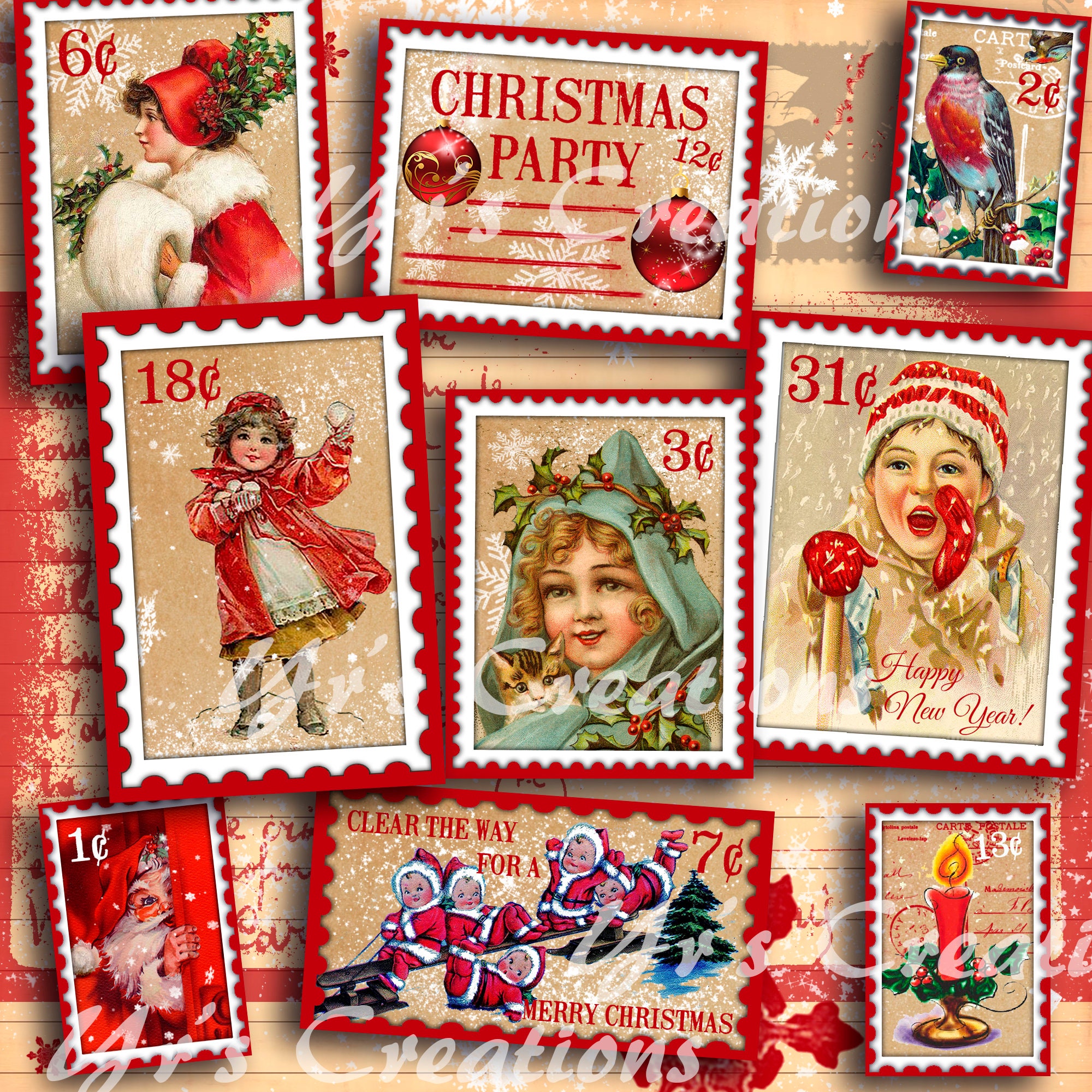 CHRISTMAS EPHEMERA DIGITAL Printable Collage Sheet. 34 Faux - Etsy