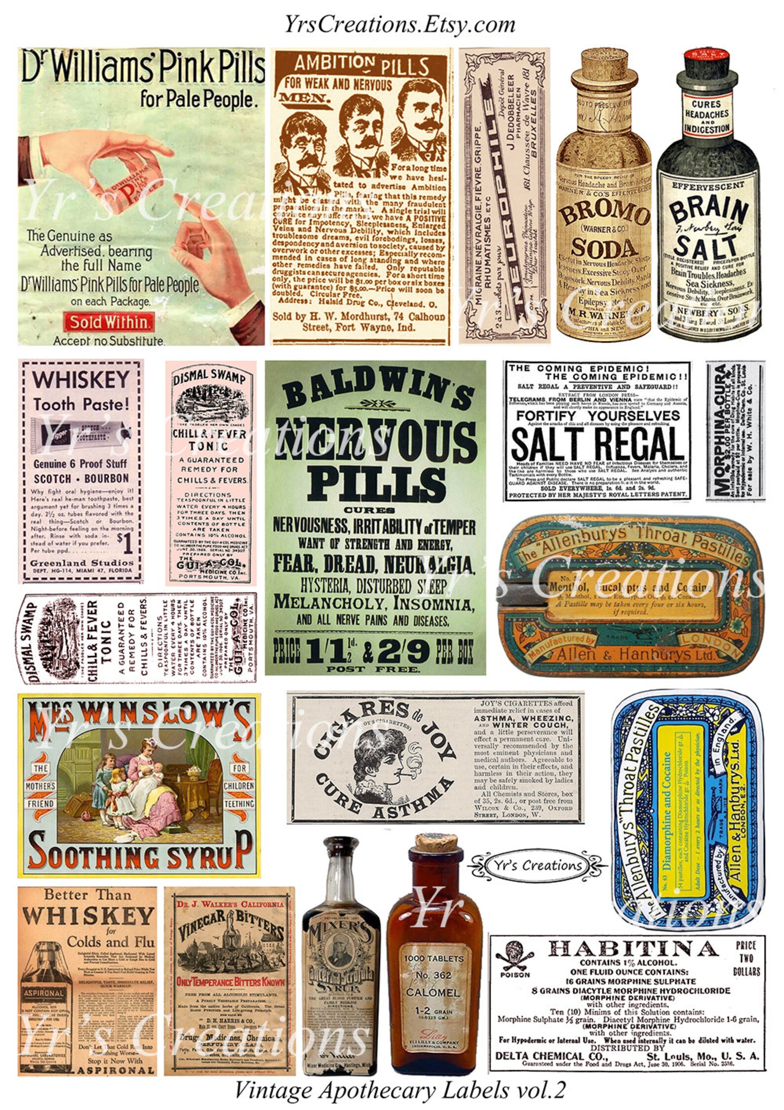 VINTAGE APOTHECARY LABELS Vol2 Ephemera Images With Medicine - Etsy