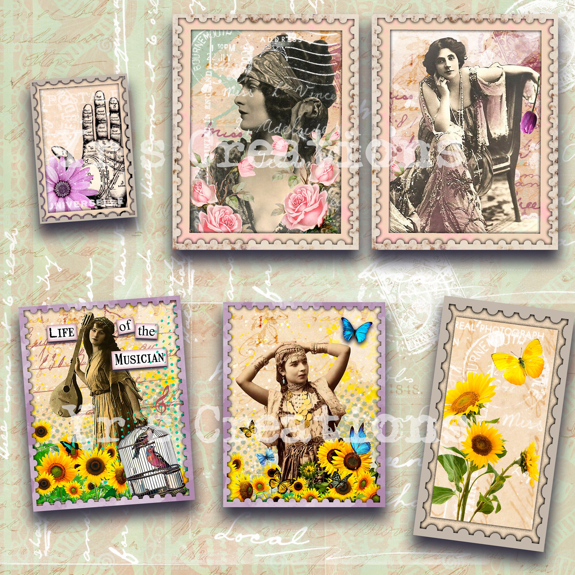 PRINTABLE FAUX STAMPS Gypsies Ephemera Pack Digital Collage - Etsy
