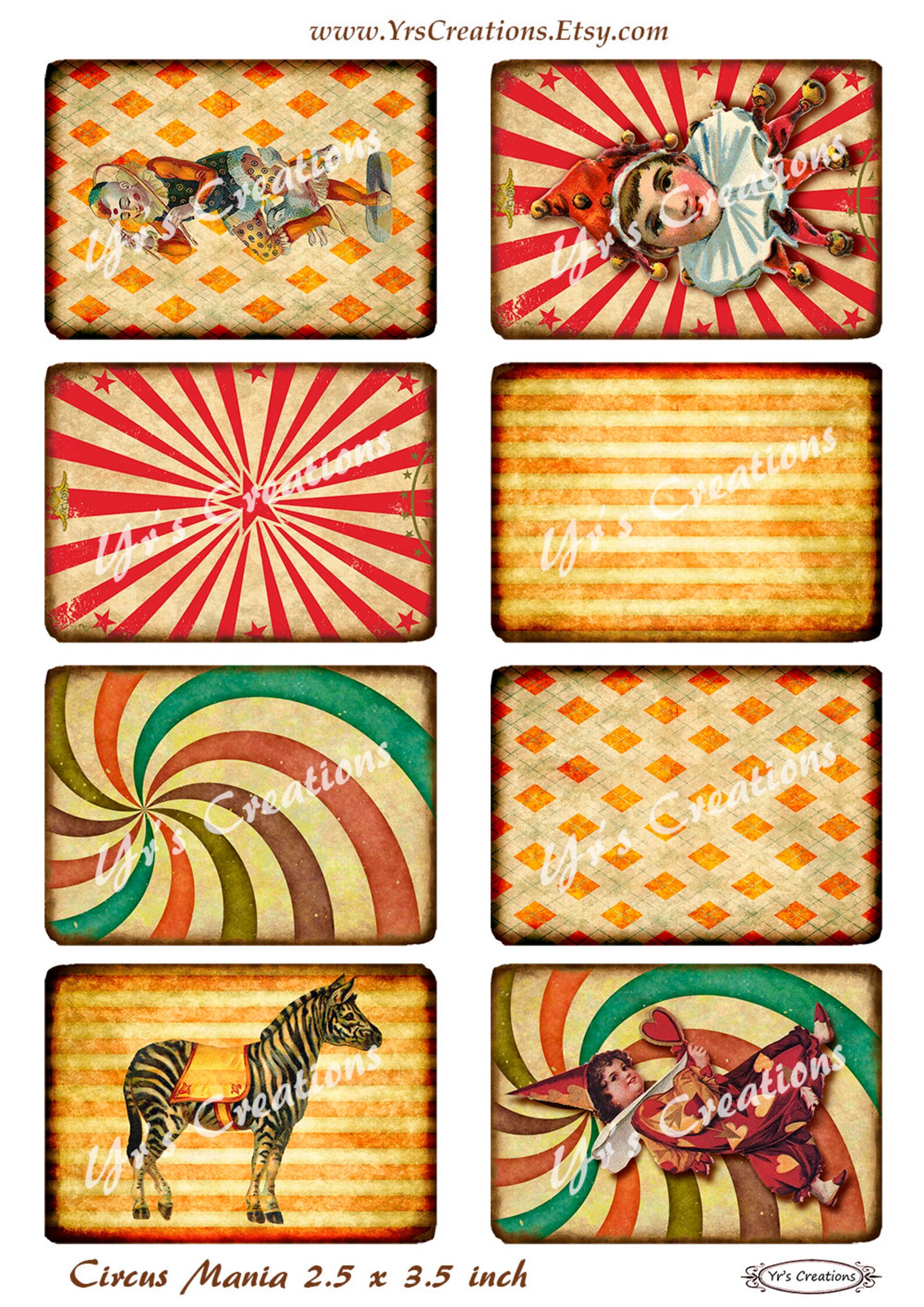 PRINTABLE CIRCUS Cards Instant Download Scrapbooking Atc - Etsy