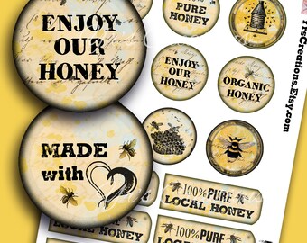 PRINTABLE HONEY LABELS Bee Tags for Jars, Beekeeper Gift Cards. Digital ...