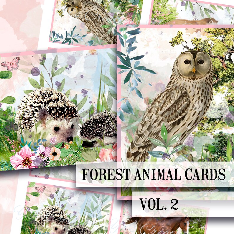 FOREST ANIMAL CARDS Digital Collage Sheet Woodland Animals - Etsy