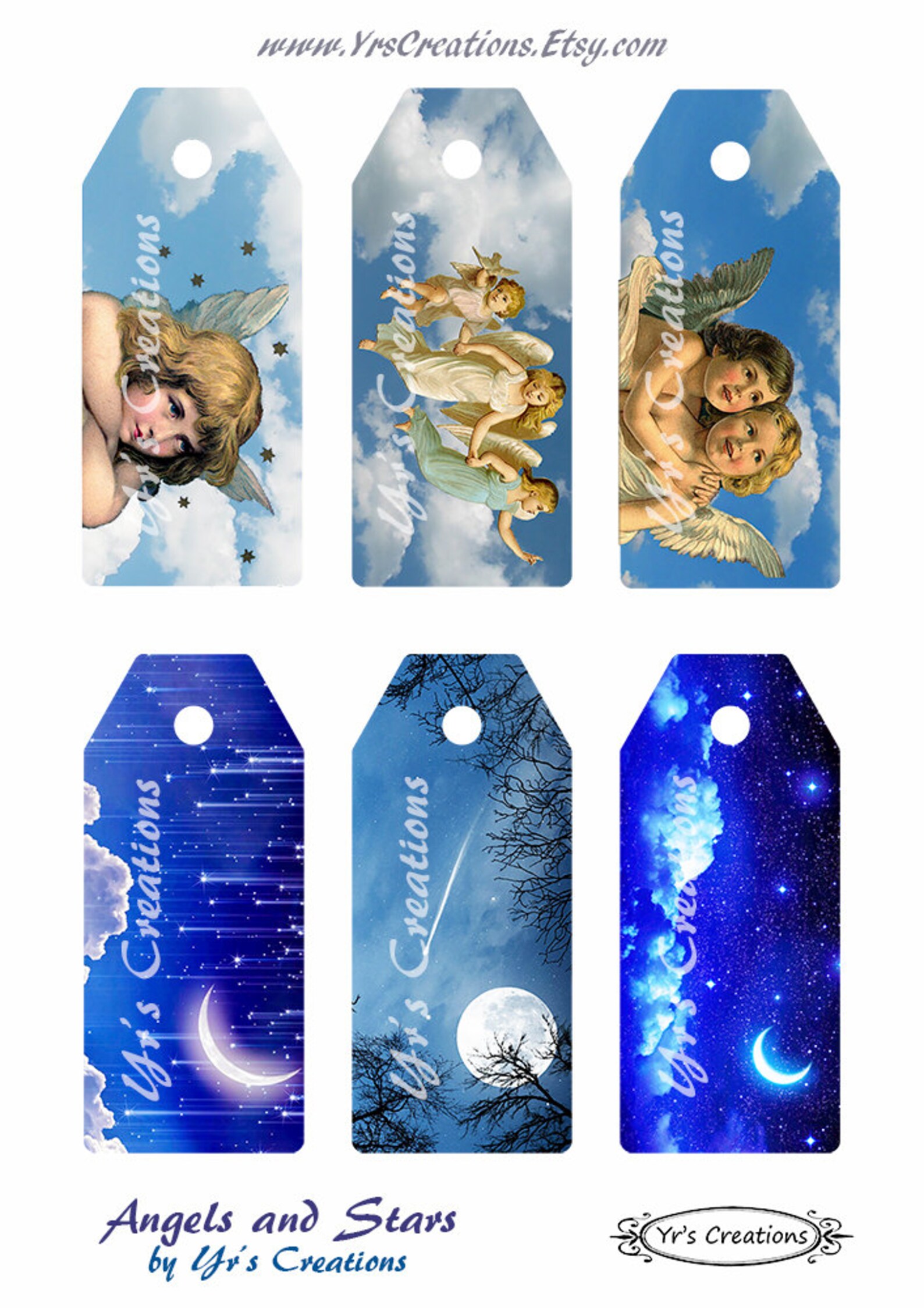 ANGELS AND STARS Printable Gift Tags Digital Collage Sheet - Etsy