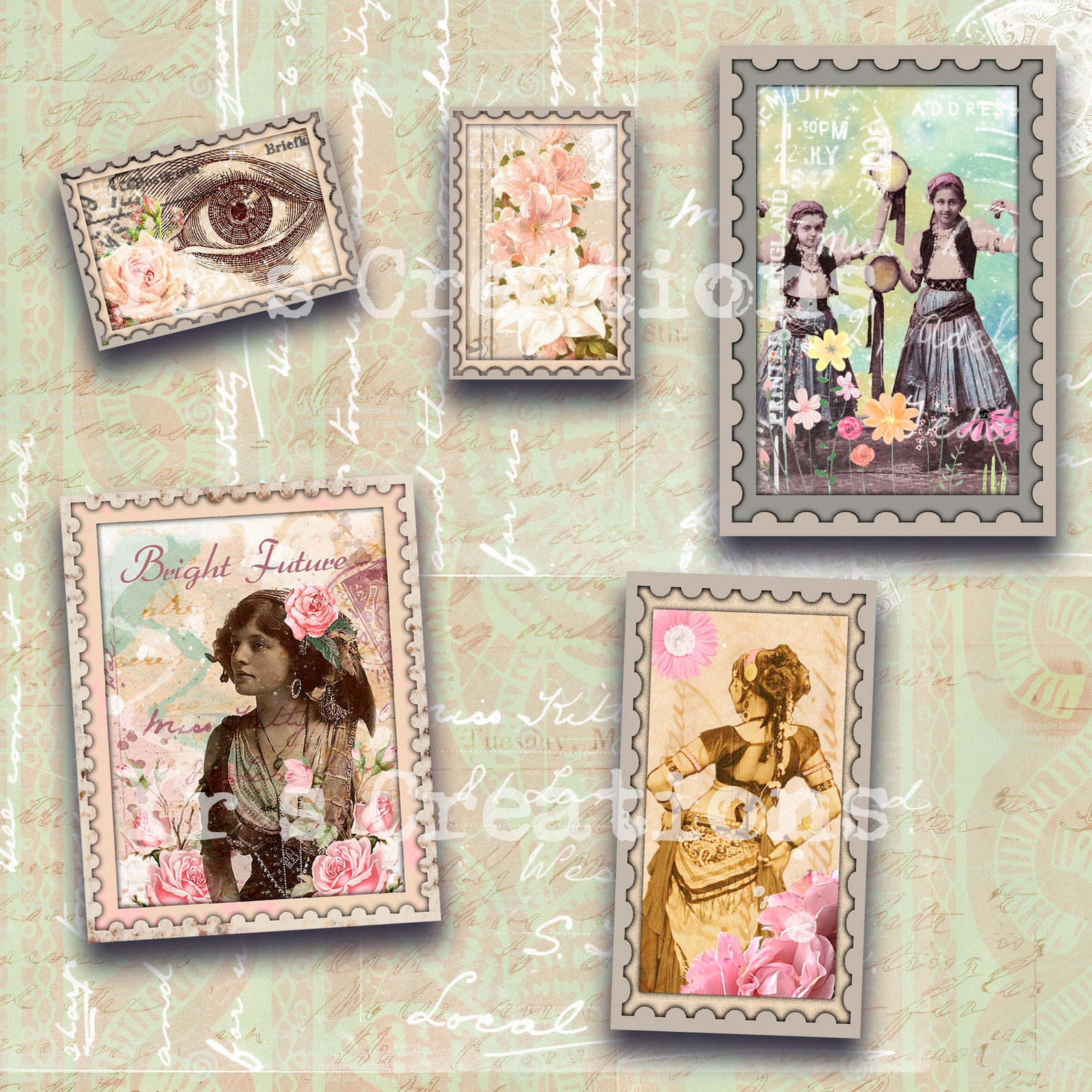 PRINTABLE FAUX STAMPS Gypsies Ephemera Pack Digital Collage | Etsy
