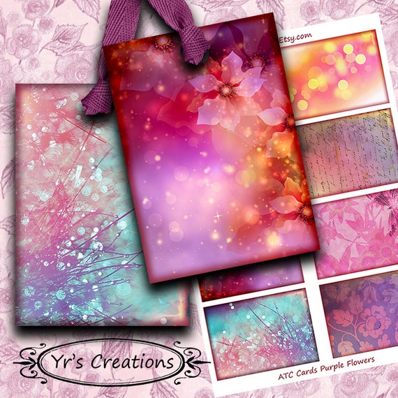 ATC Purple Flowers ATC/ACEO Card Size Great for Backrounds | Etsy