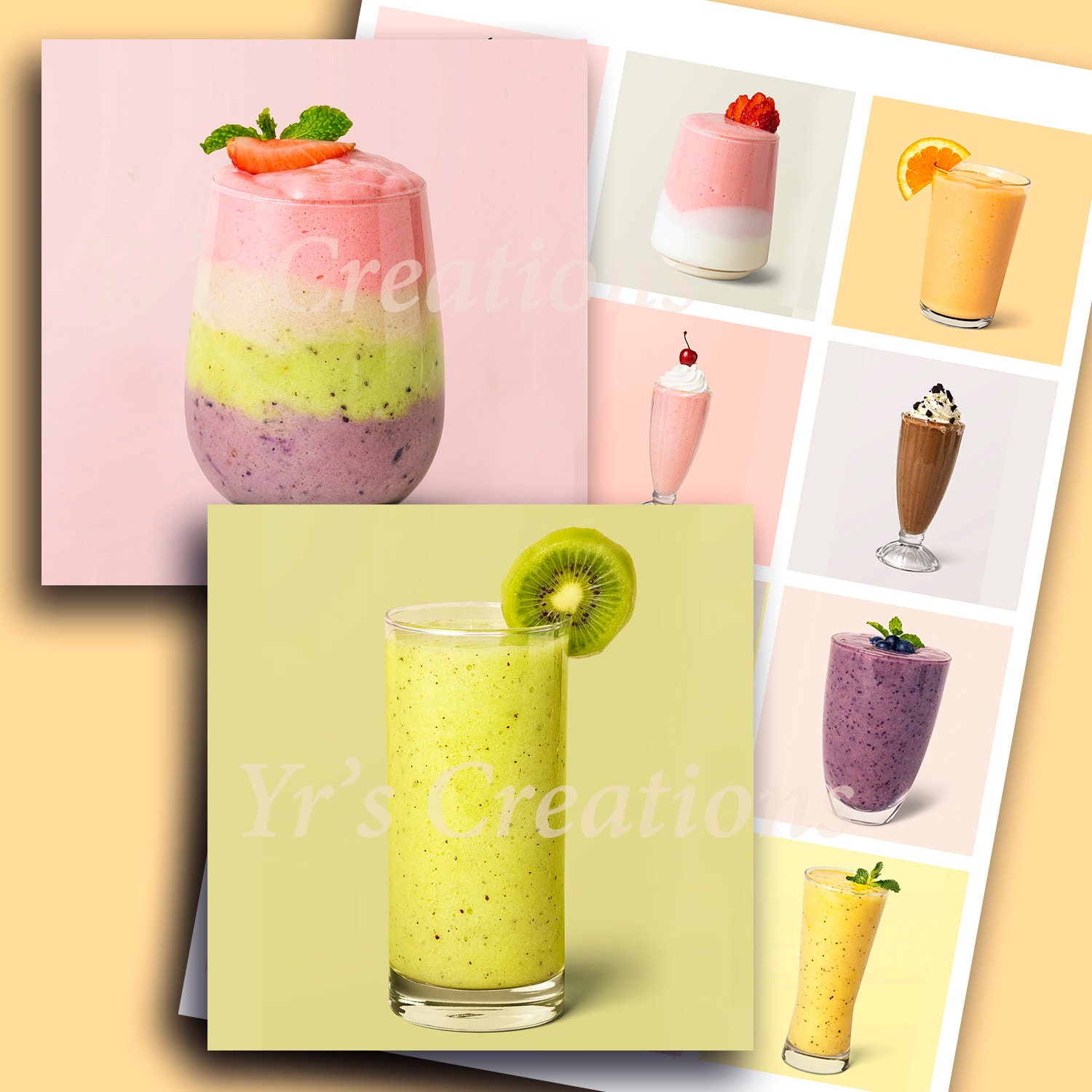 DIGITAL PAPER PRINTABLE Smoothies & Milkshakes, Collage Sheet, Junk ...