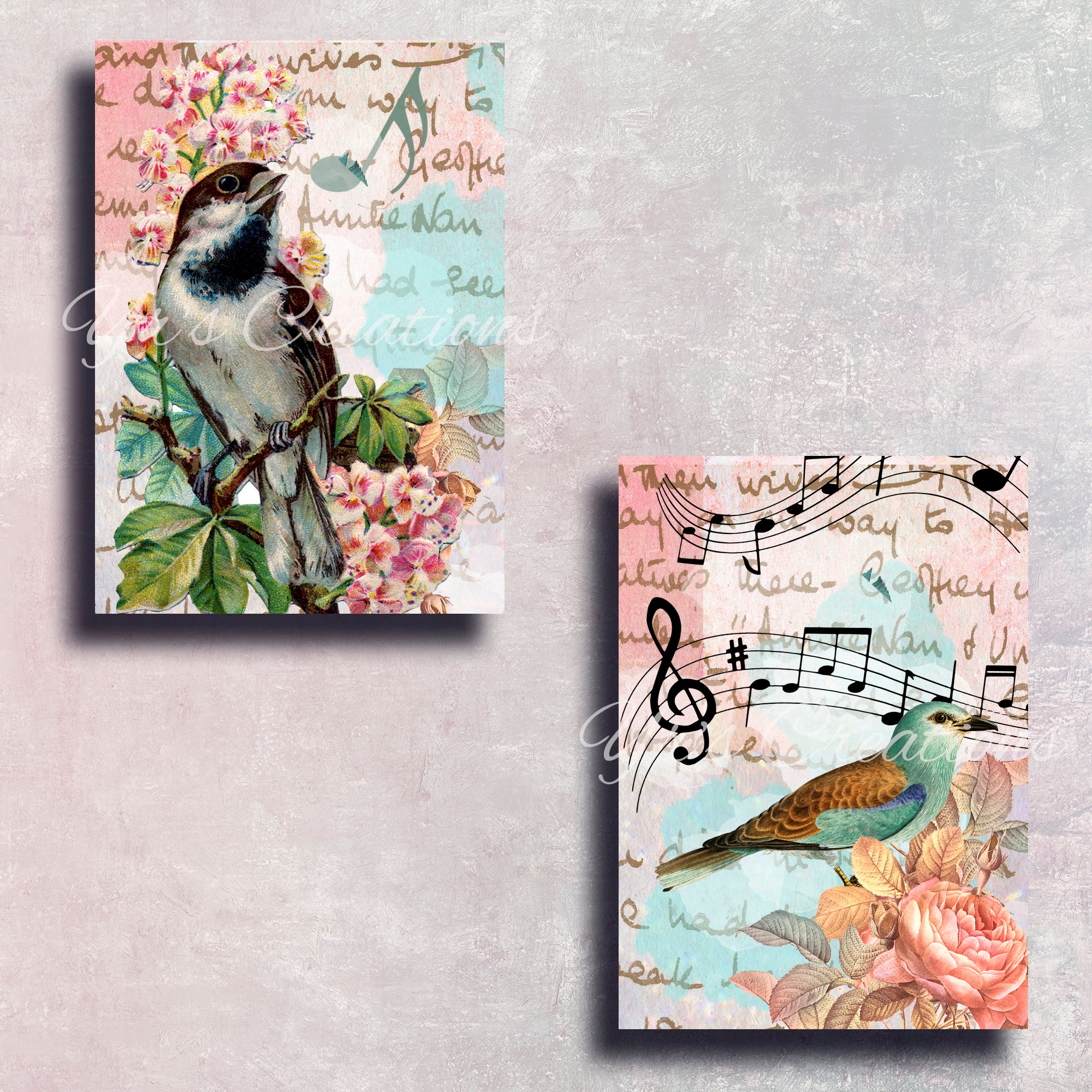BIRDS COLLAGE SHEET Digital Paper. Printable Ephemera Junk - Etsy