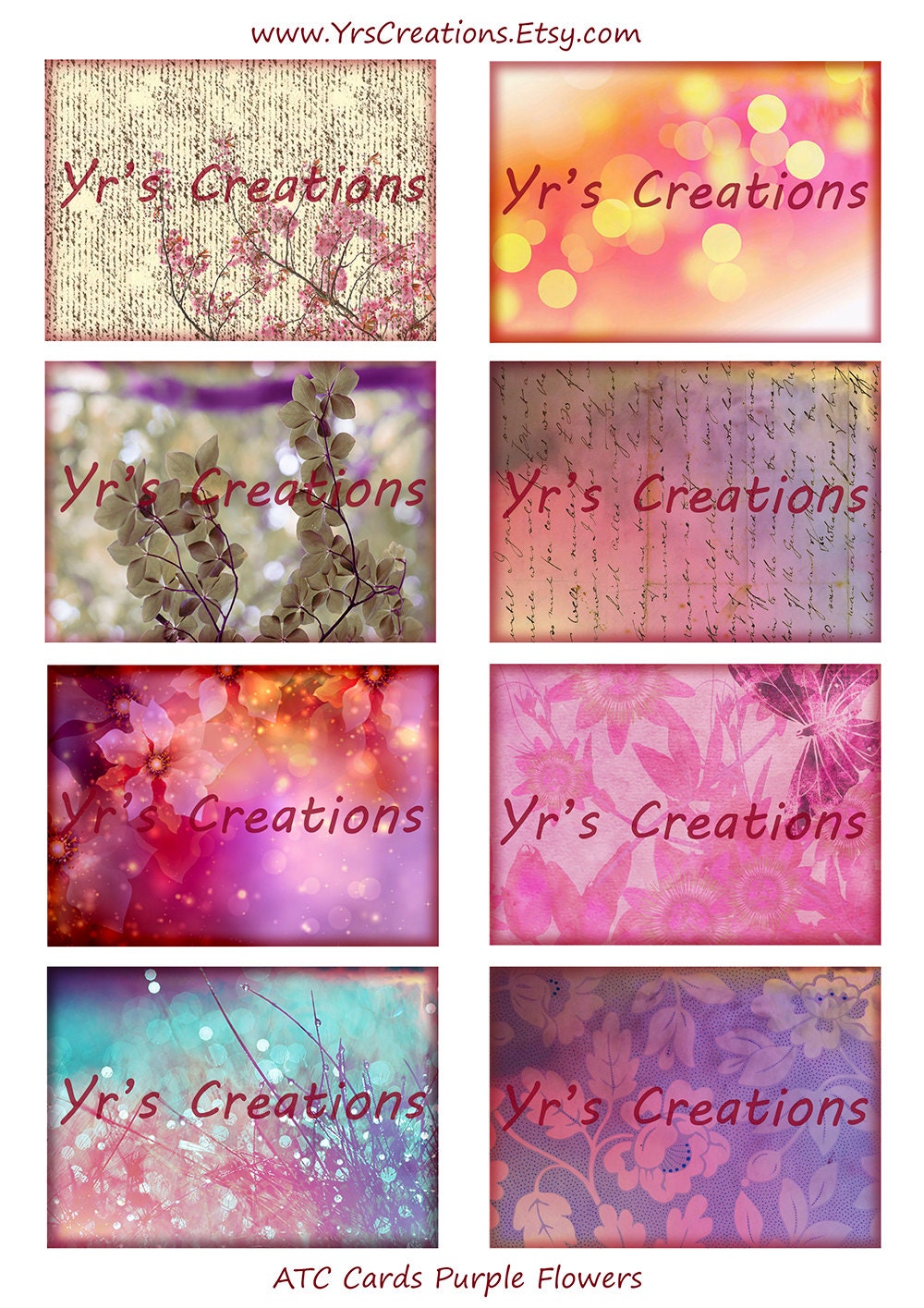 ATC Purple Flowers ATC/ACEO Card Size Great for Backrounds | Etsy