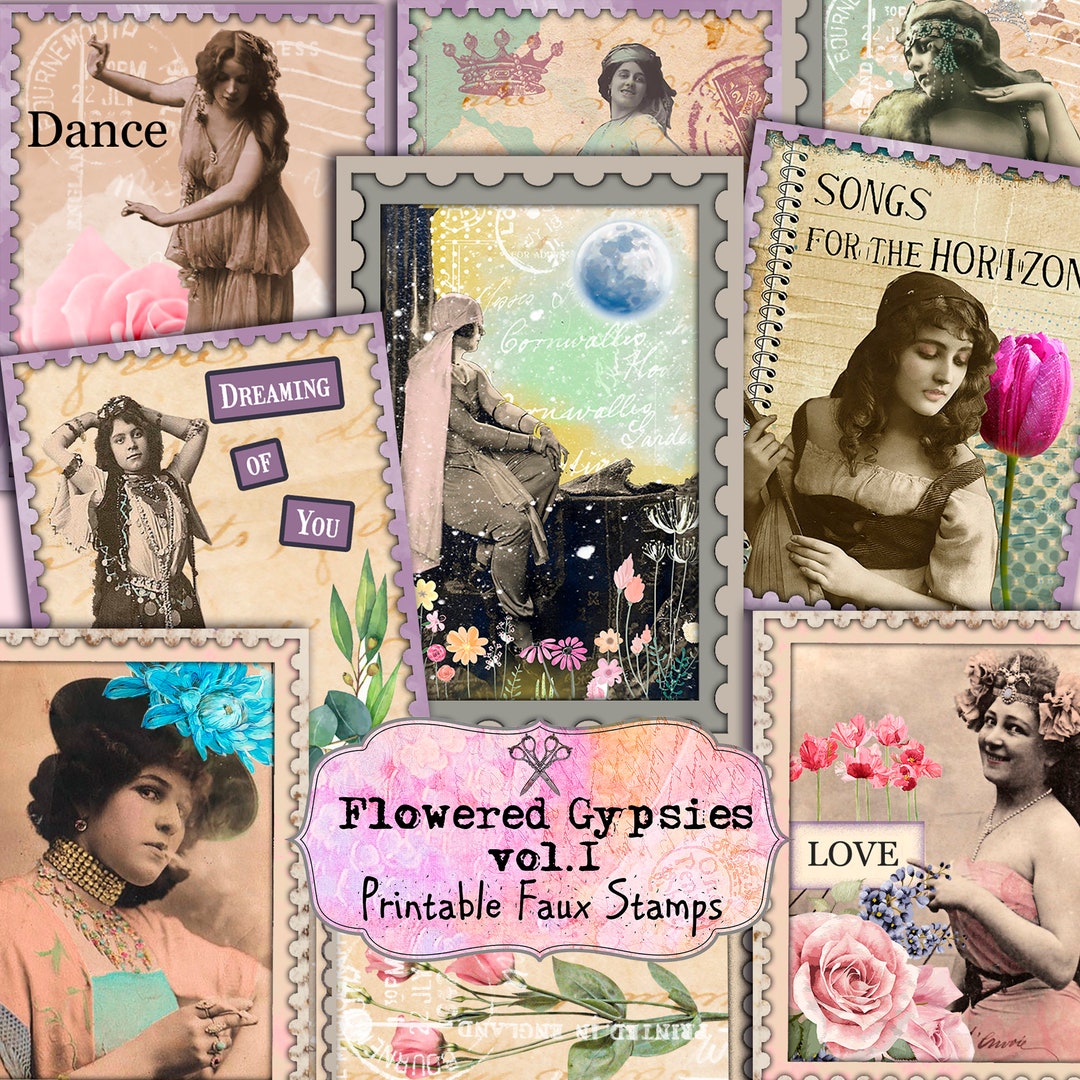 FAUX STAMPS PRINTABLE, Ephemera Pack, Digital Collage Sheet, Scrapbook ...