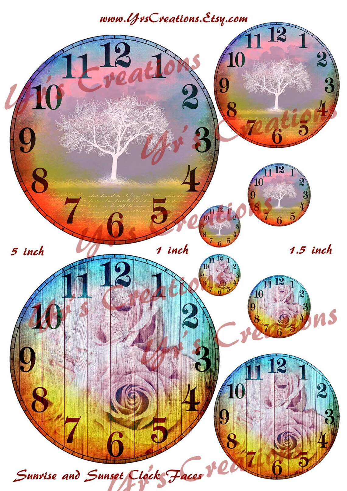 PRINTABLE CLOCK FACES Sunrise & Sunset. Various Sizes for - Etsy Canada