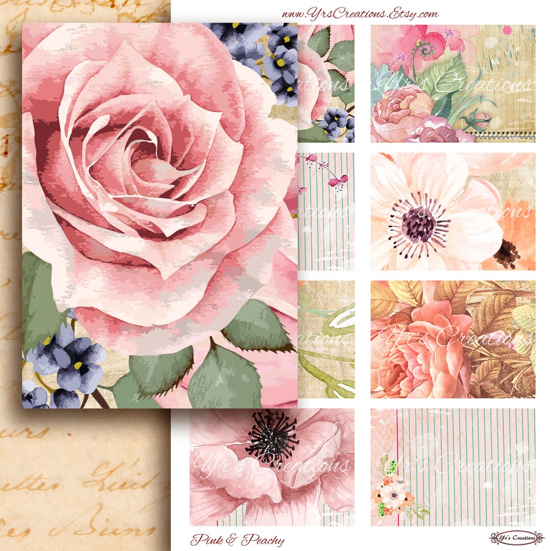 DIGITAL FLORAL PAPER Vintage Paper Pink & Peachy. Printable - Etsy