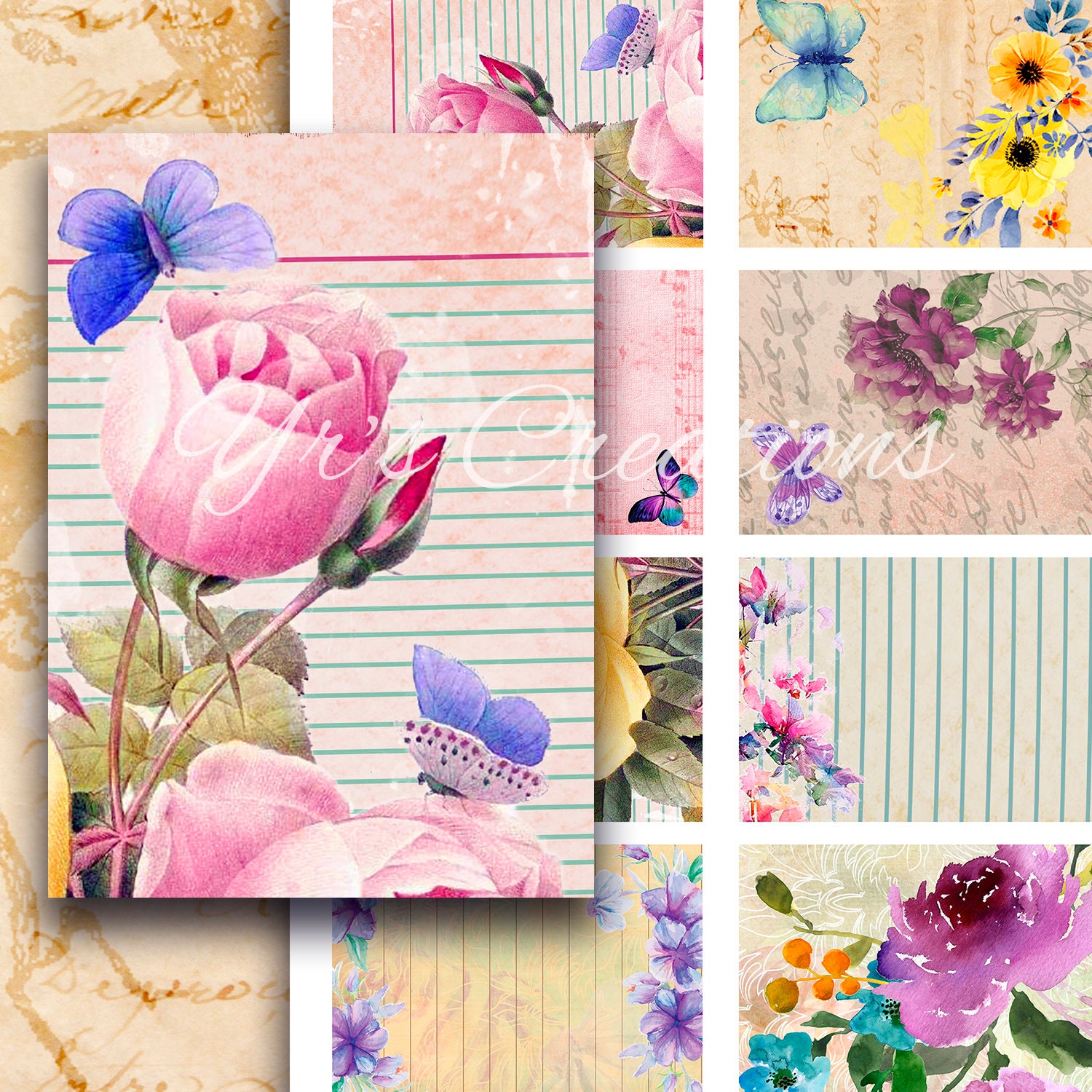 SPRING FLORAL DIGITAL Paper With Flowers and Butterflies. | Etsy