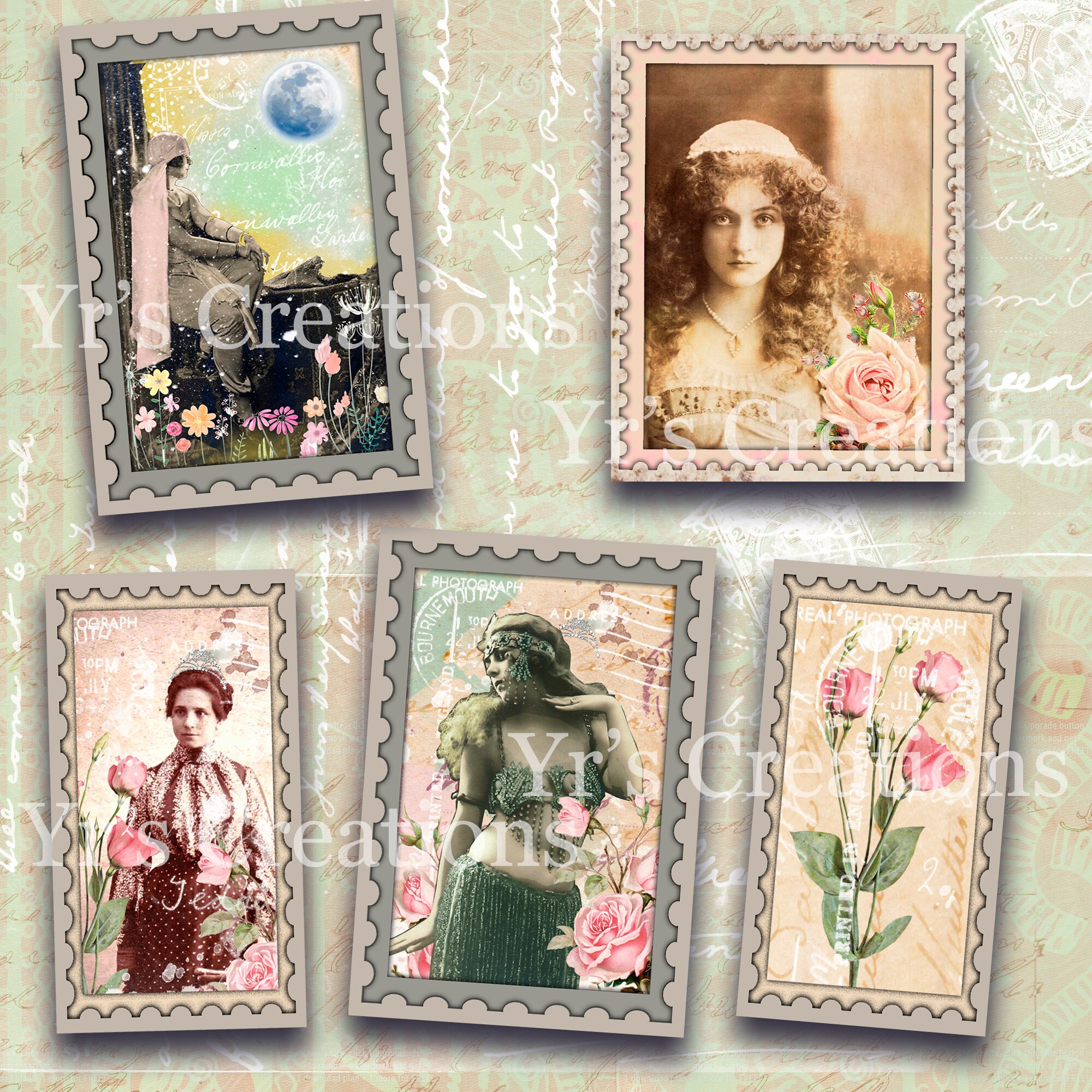 FAUX STAMPS PRINTABLE Ephemera Pack Digital Collage Sheet | Etsy