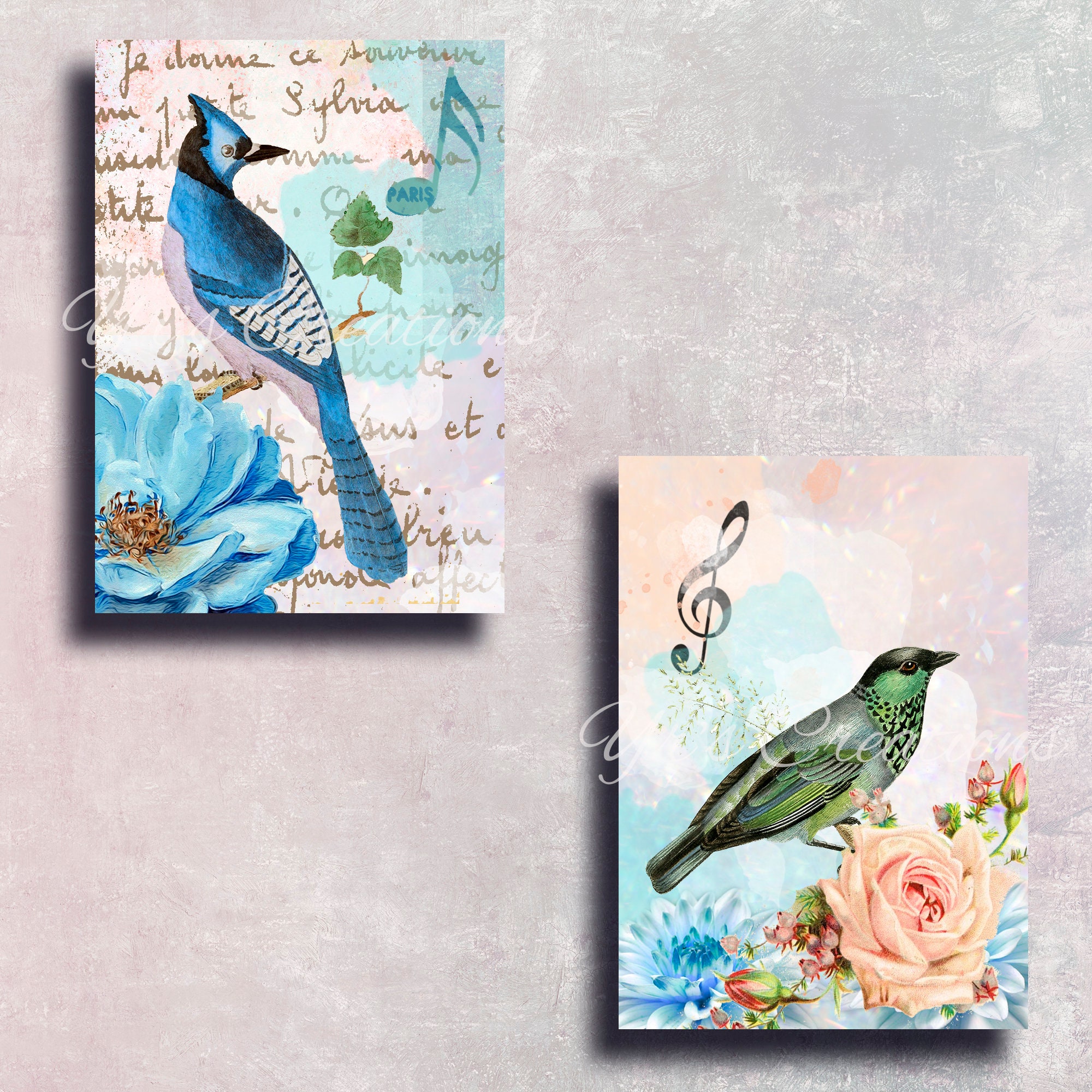 BIRDS COLLAGE SHEET Digital Paper. Printable Ephemera Junk - Etsy